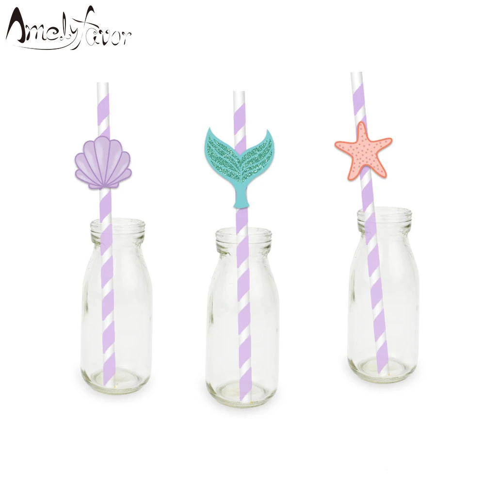 Mermaids Straw 21PCS Paper Straws Birthday Party Festive Supplies ...