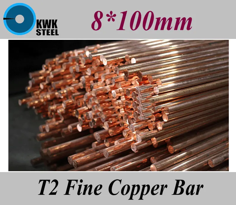 8*100mm T2 Fine Copper Bar Pure Round Copper Bars Diy Material Free ...