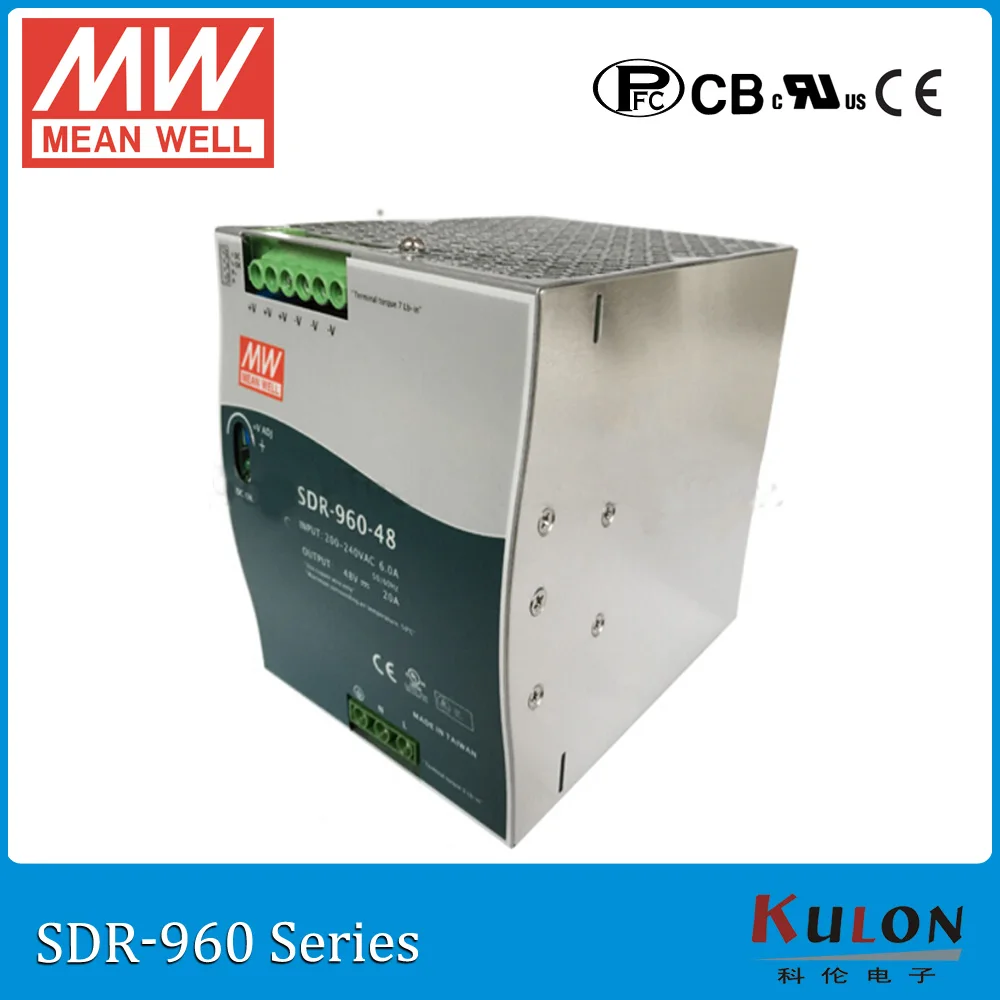 원본 MEAN WELL SDR 960 24 단일 출력 960 W 24V 40A 산업용 DIN 레일 전원 공급 장치 pfc가있는 ...