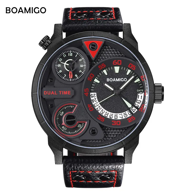 Men Sports Watches Boamigo Brand Luxury Men Quartz Watches Leather Dual ...