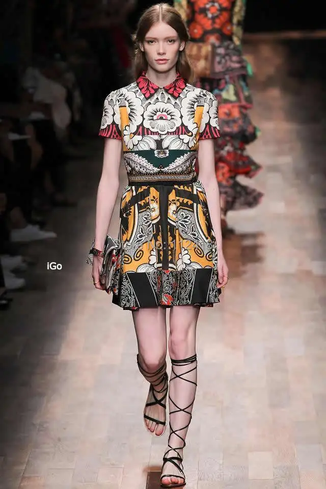 Luxury Vintage Women Flower Print Dress Elegant Mini Runway Dresses ...