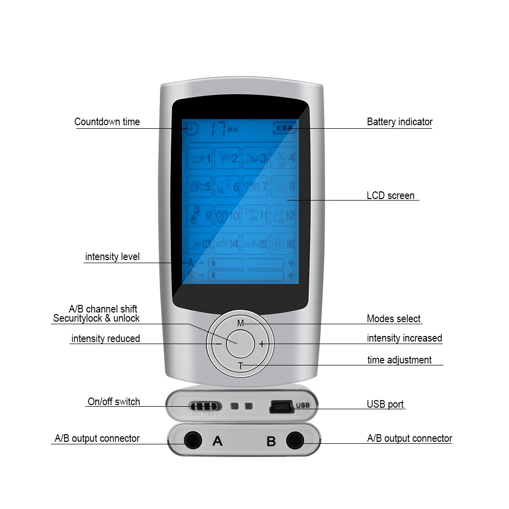 16 режимов перезаряжаемая меридианная физиотерапия, массажер ...