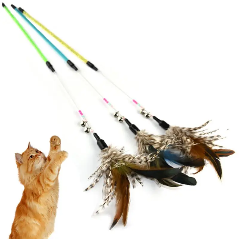 Colorful Pet Products Cat Toys Turkey Feather Wand Stick For Cat ...