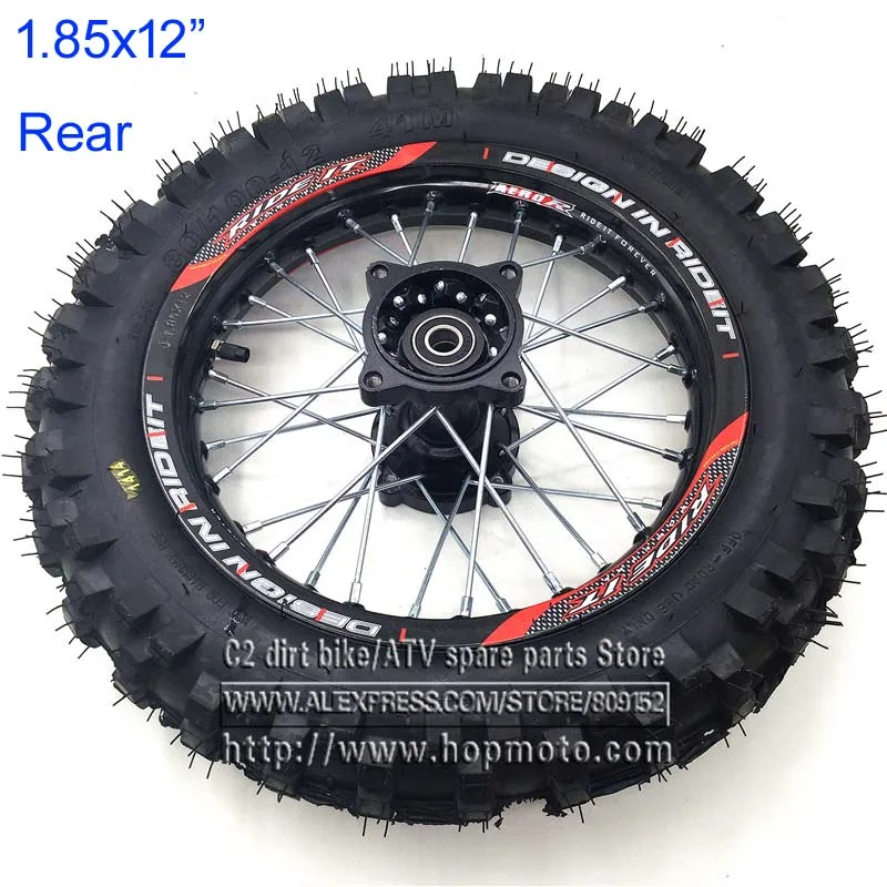 80/100-12 Tyres 1.85 x 12inch Rear Rims Wheel Steel Hub Black Wheels 32 ...