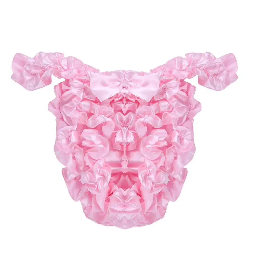 Mens Lingerie Super Frilly Satin Ruffled Lined High Cut Sissy High Cut