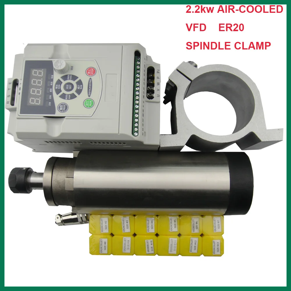 CNC spindle kit ER 20 2.2KW air cooling spindle motor 4 bearing+2.2KW ...