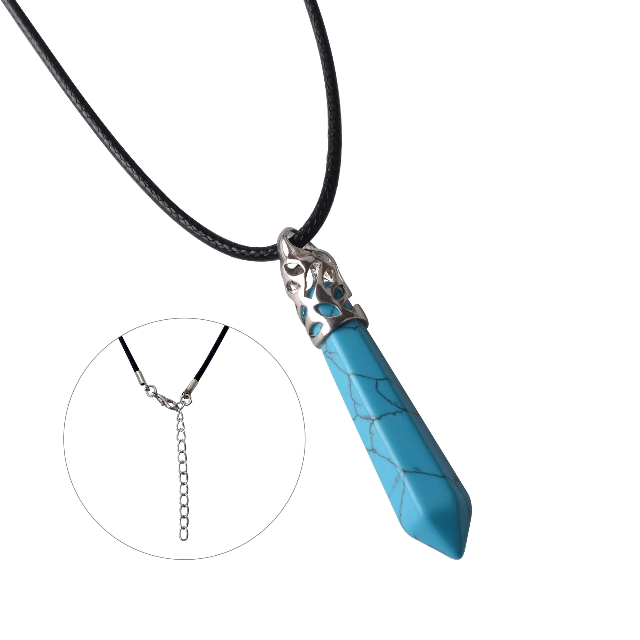 Natural stone Bullet Pendant with Alloy crystal pendant necklace ...