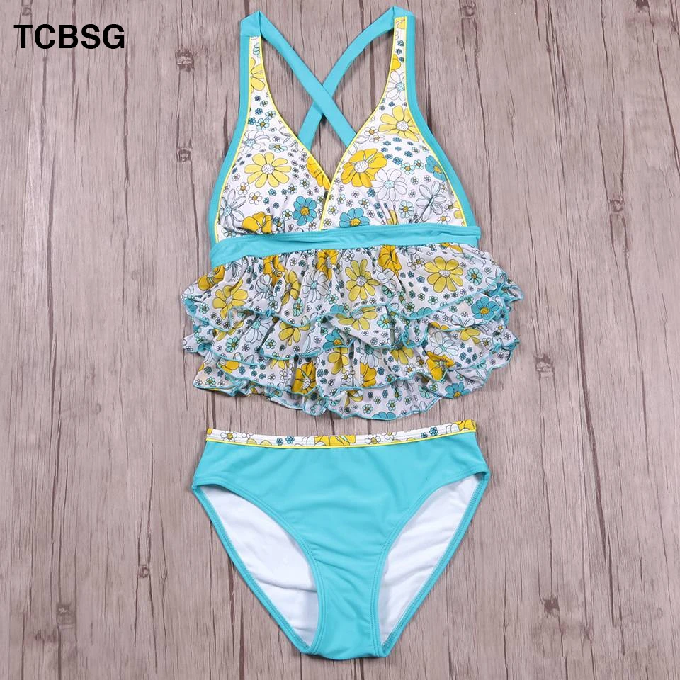 Tcbsg Women Dress Bikini 2019 Print Hem Bikini Set Halter Top Swimsuit