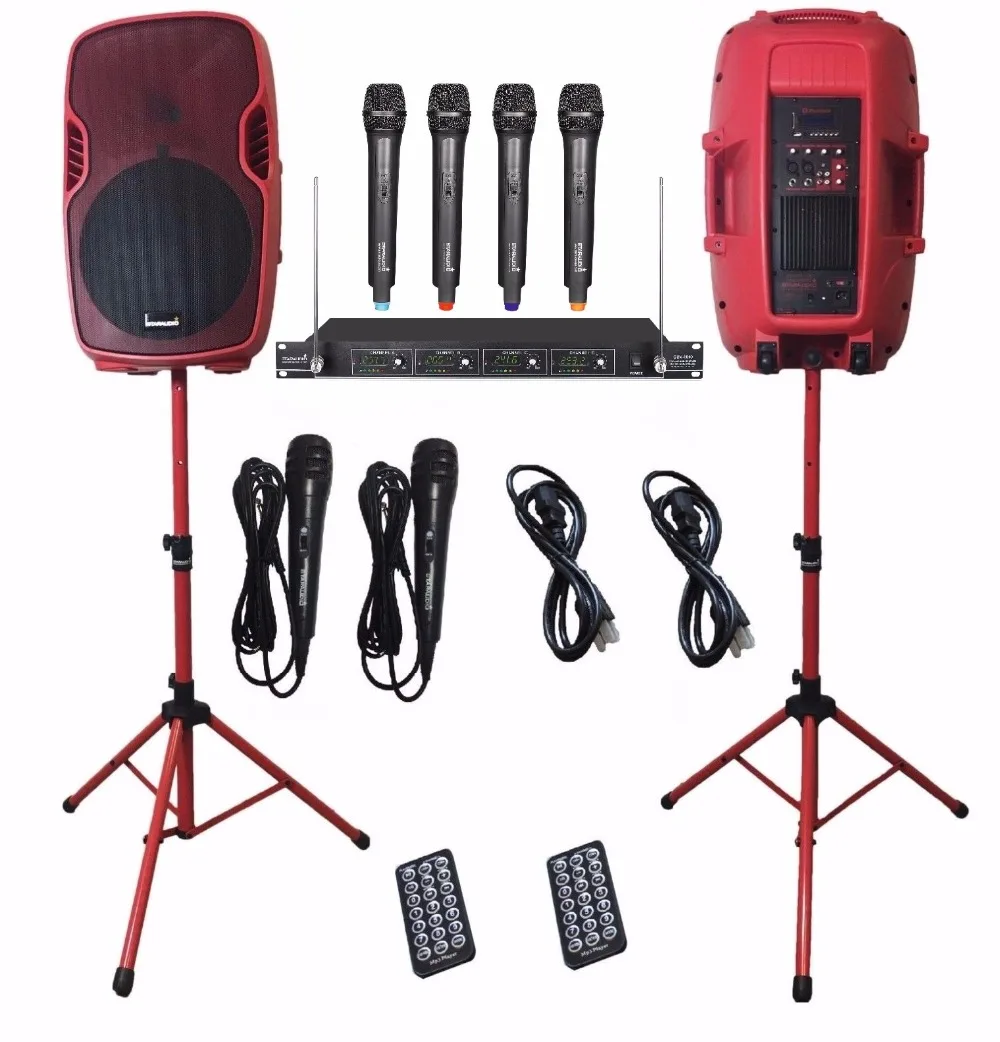 STARAUDIO Red 2Pcs 15" 3500W Powered Active PA DJ USB BT Stage Speakers ...