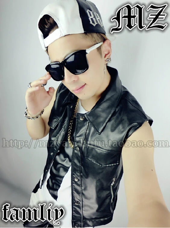 Hot ! Male Male Dj Costume Black Motorcycle Leather Vest Coat Men's ...
