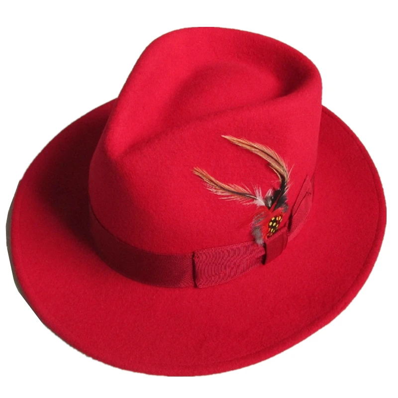 Classic Red Men's Wool Felt Godfather Gangster Fedora Hat American ...