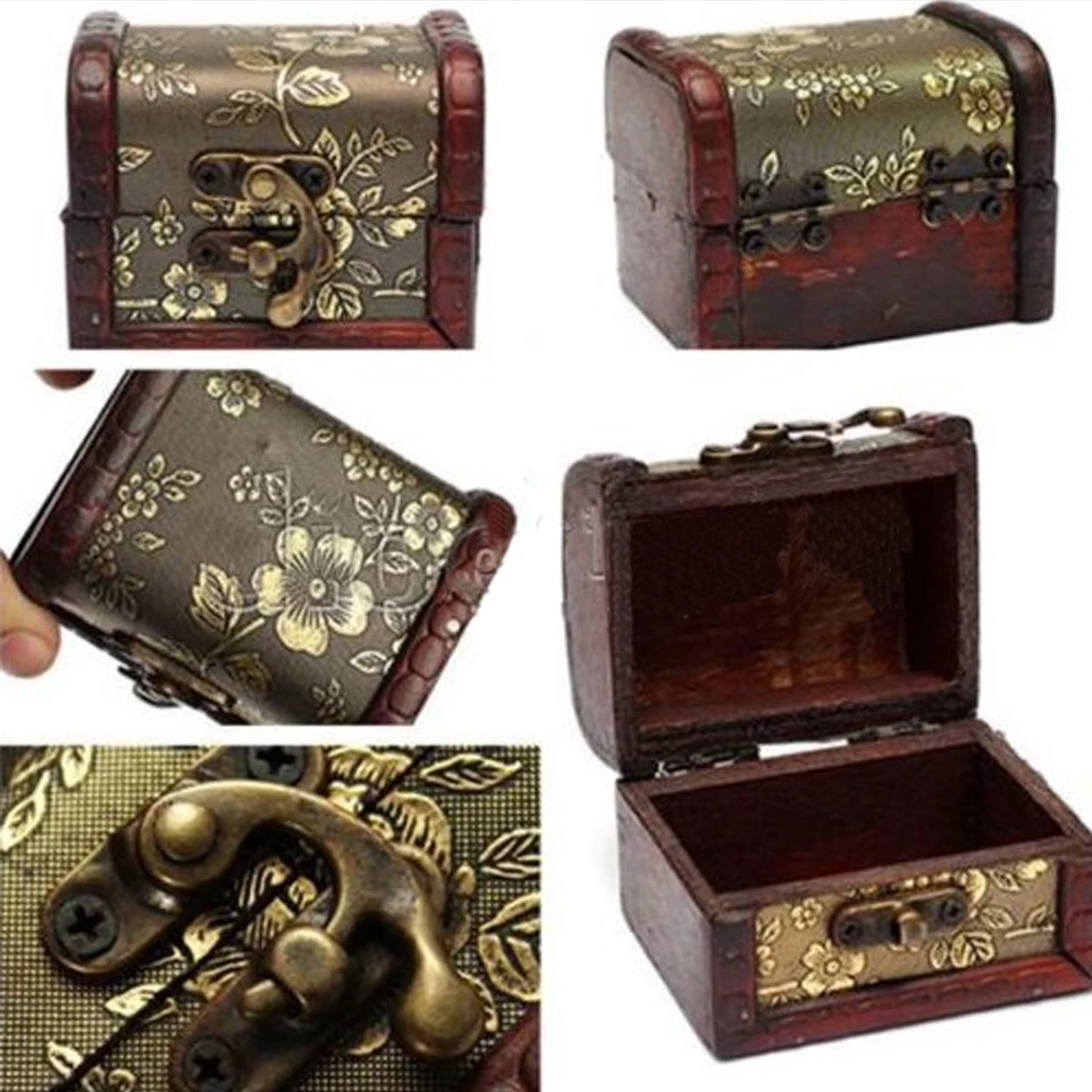 Small Trunk Box Vintage Jewelry Recipe Storage Organizer Wooden Case ...