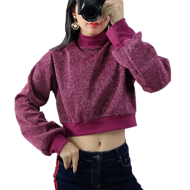 2018 Shiny Patchwork Hoodies Women Puff Sleeve Harajuku Hoodie ...