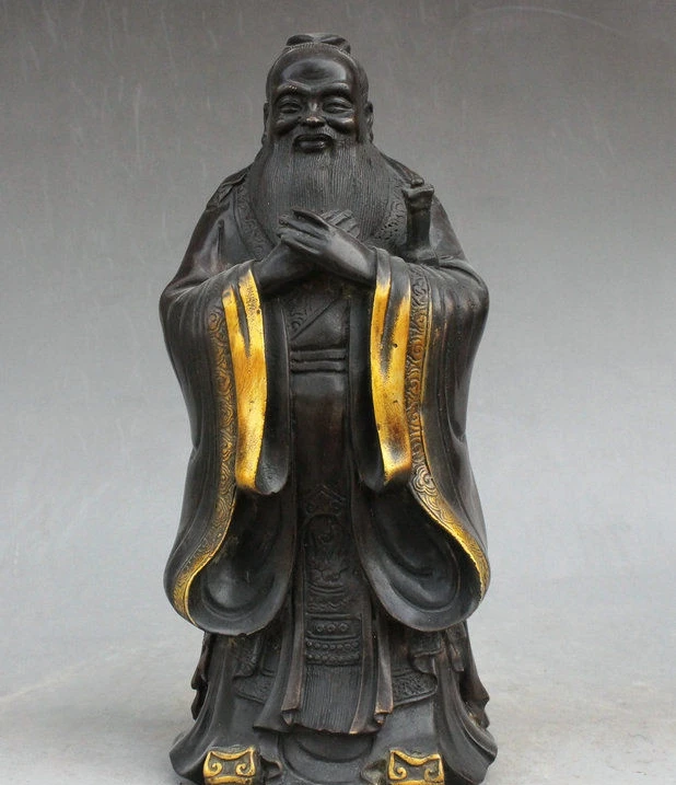 10" Famous Chinese Bronze Great Sage Philosopher KongZi Kong Zi ...