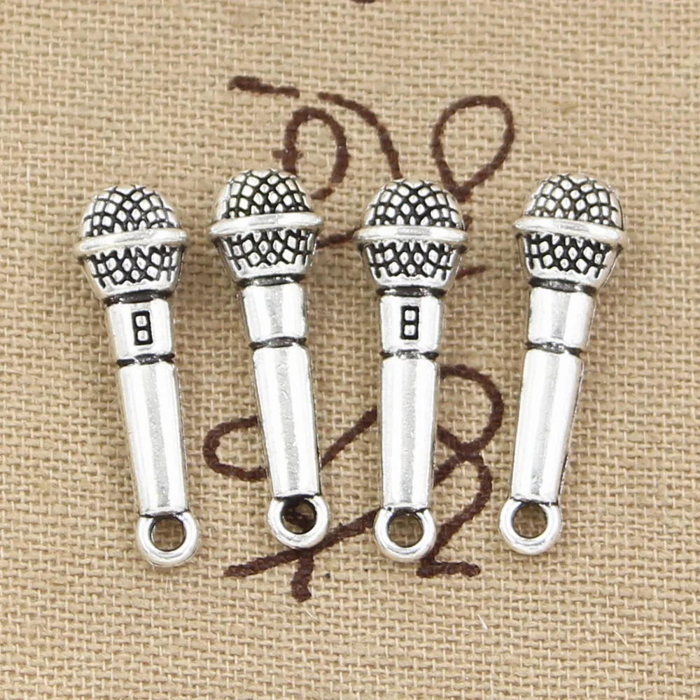 15pcs Charms Microphone 25x7mm Antique Bronze Silver Color Pendants ...