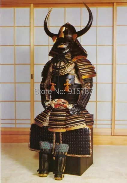 Japanese art Samurai big horn black Suit of Armor Helmet Mask Armour ...
