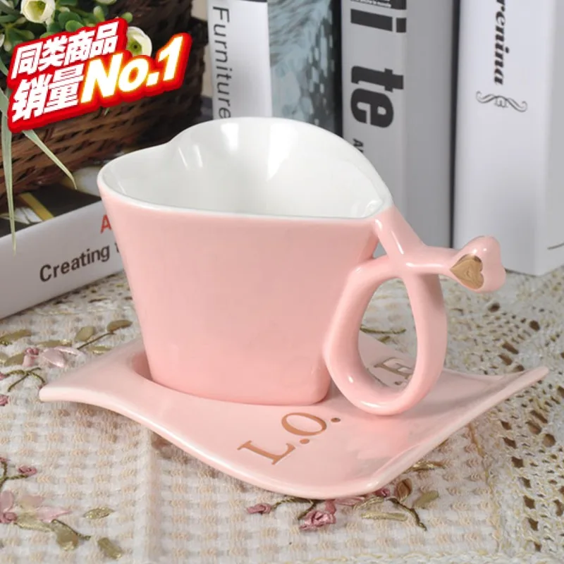 Creative Love Shape Mugs Of Coffee Mug Cup Milk Cup Spoon, Valentine ...