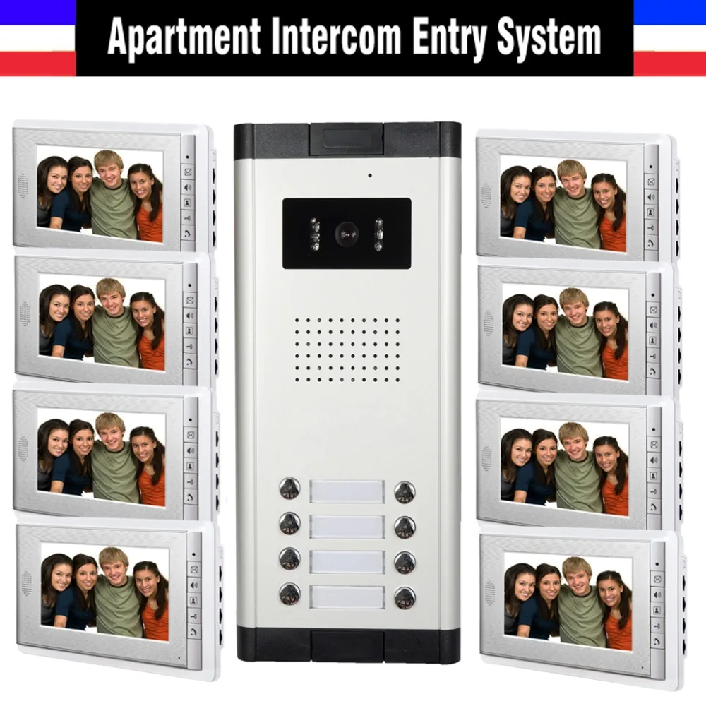 Apartment Intercom System 7 Inch Monitor 8 Units Apartment Video Door ...