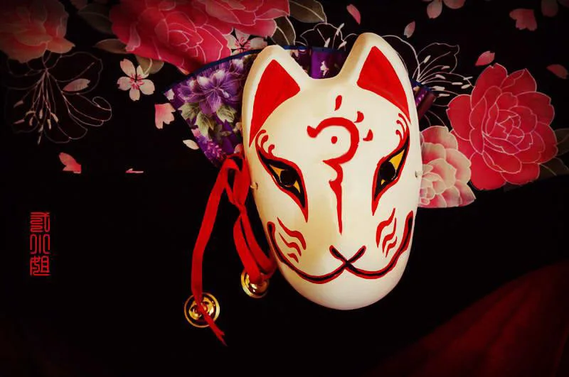 Hand Painted Full Face Japanese Fox Mask Demon Kitsune Cosplay ...