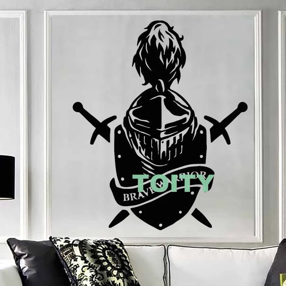 Vinyl Wall Decal Knight Head Helmet Brave Warrior Swords Sticker Home ...