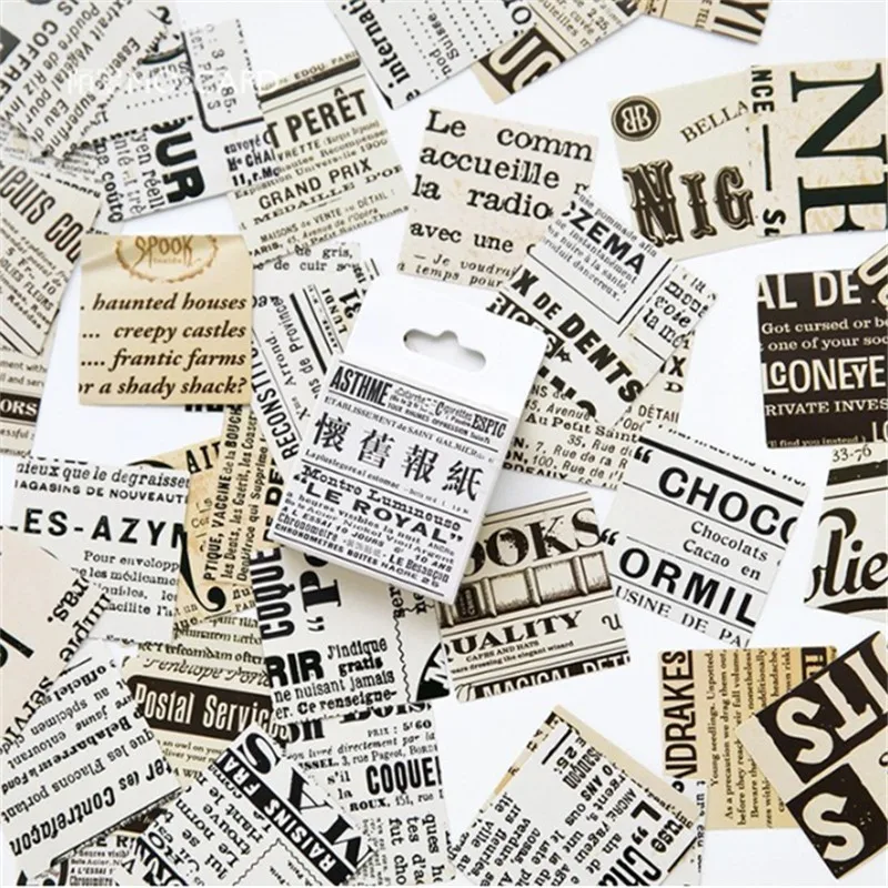 45pcs/box English Newspaper Paper Stickers Set Decorative Stationery ...