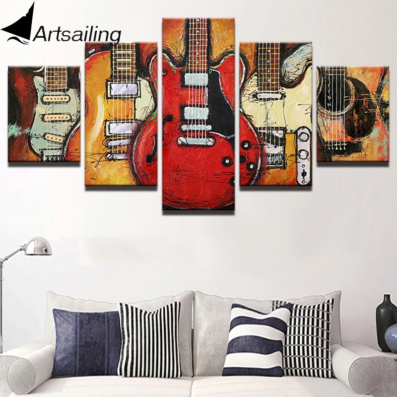 Impresión HD 5 piezas lienzo pintura abstracta guitarra música cuadros ...