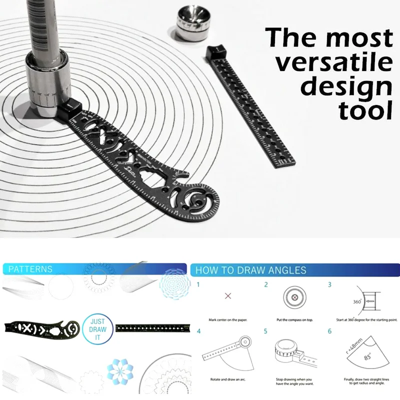 Hot Multi-Function Drawing Tool Curved Ruler Compass Protractor Combo ...