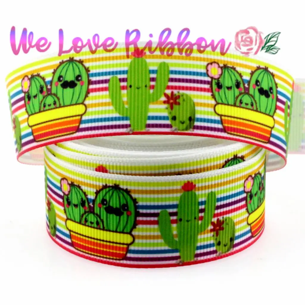 1" 25mm Cactus Pattern Rainbow Bottom Printed Grosgrain Ribbon DIY ...