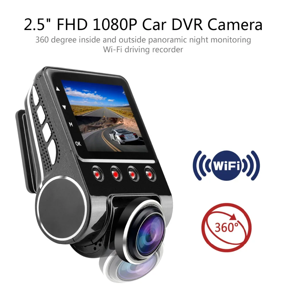 Mini WiFi Car DVR 2.5" Dual Lens Dash Cam FHD 1080P Video Double ...
