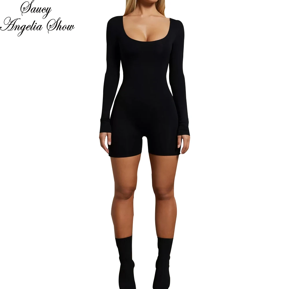 Atrevido Angelia Calções Bodysuits Rompers Womens Macacão Sexy Manga