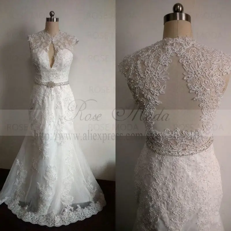 Rose Moda Real Photo Cap Sleeve Peals Lace Mermaid Wedding Dress Sexy ...