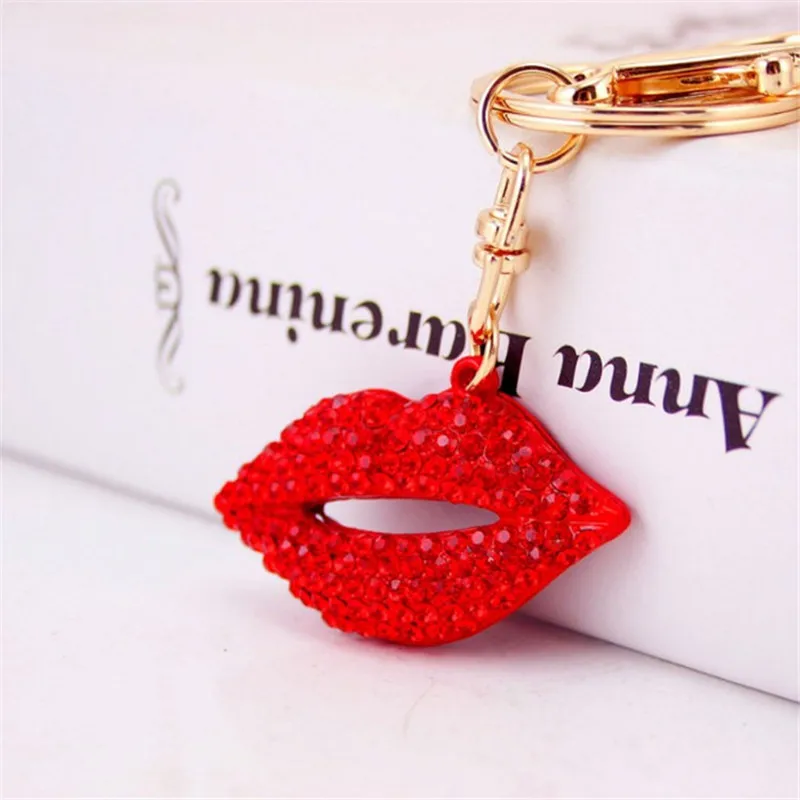 Fashion Rhinestone Sexy Lips Keychain Creative Novelty Trinket Key