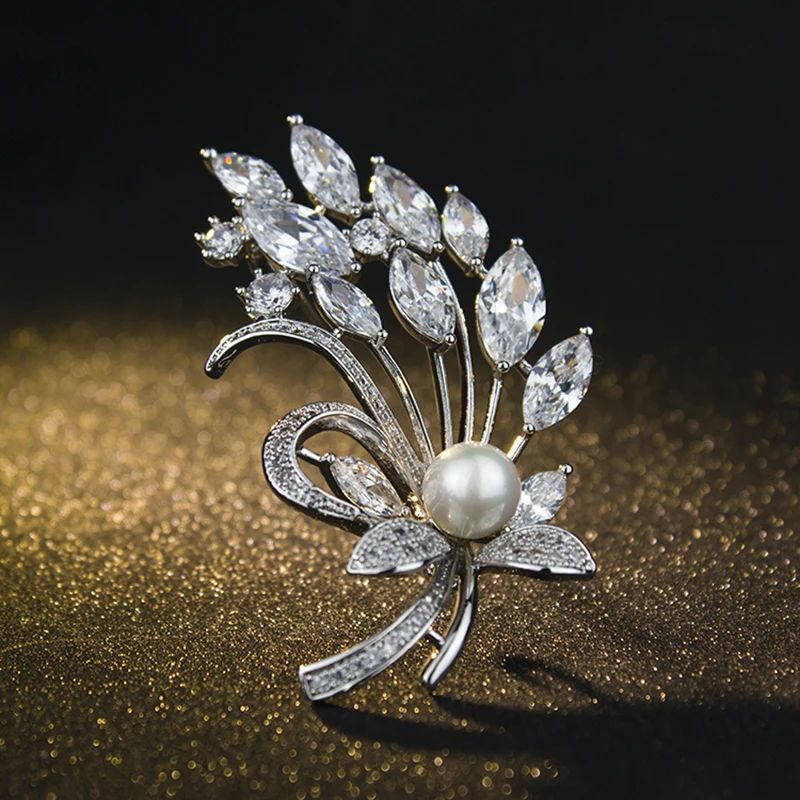 2016 High Quality Zircon Flower Brooches Pearl Brooch Pins Bridal ...