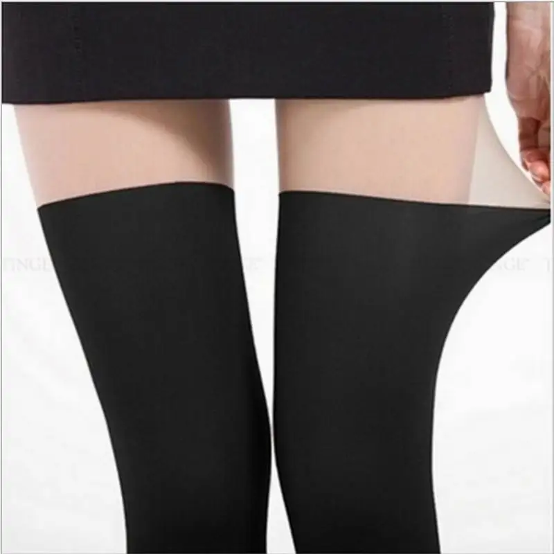 Moda Feminina Sexy Preto Tinted Sheer False Alta Stocking Pantyhose ...