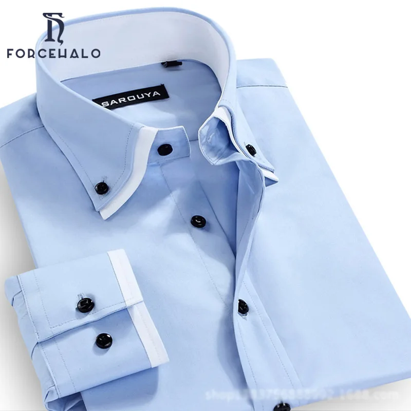 2016 New Design Double Layer Collar Men Dress Shirts Slim Fit Cotton