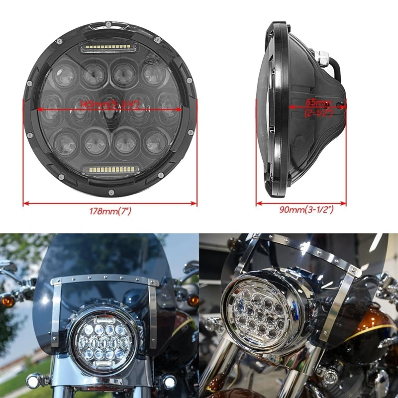 Motorcycle Headlight 7 Inch 75W HI LO Beam Motor Projector LED ...