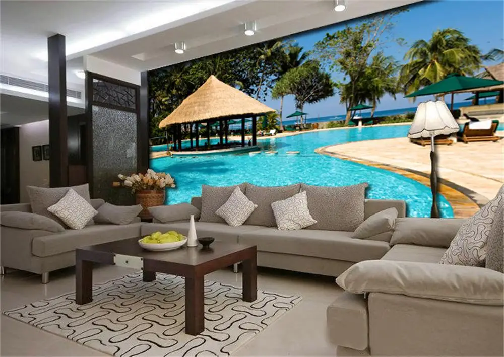 3D wallpaper/custom mural/photo wall paper/Mediterranean swimming pool ...