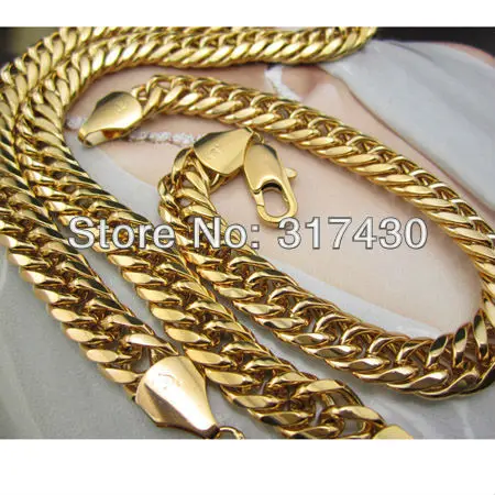 18k Yellow gold Filled gold chain jewelry set necklace Bracelet Set 69g ...