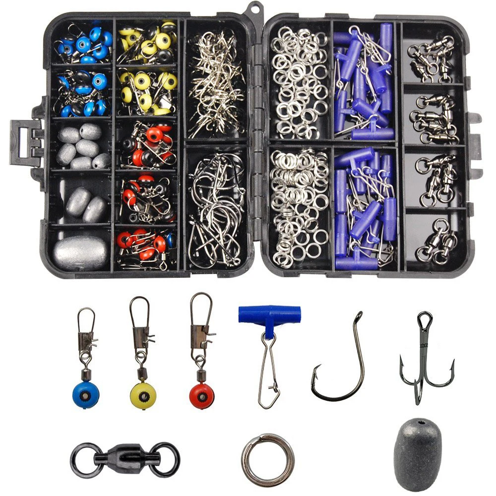 172pcs/Box Including Circle Hooks Treble Hooks Egg Sinker Weights ...