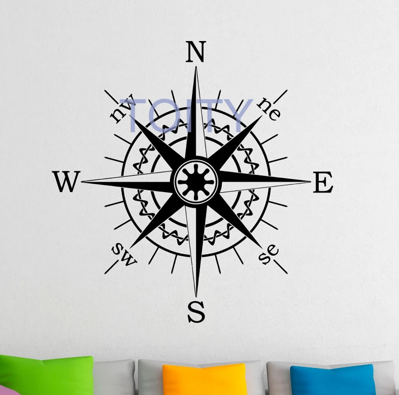 Nautical Compass Wall Decal Compass Rose Vinyl Sticker Navigation Home Interior Design Art Wall