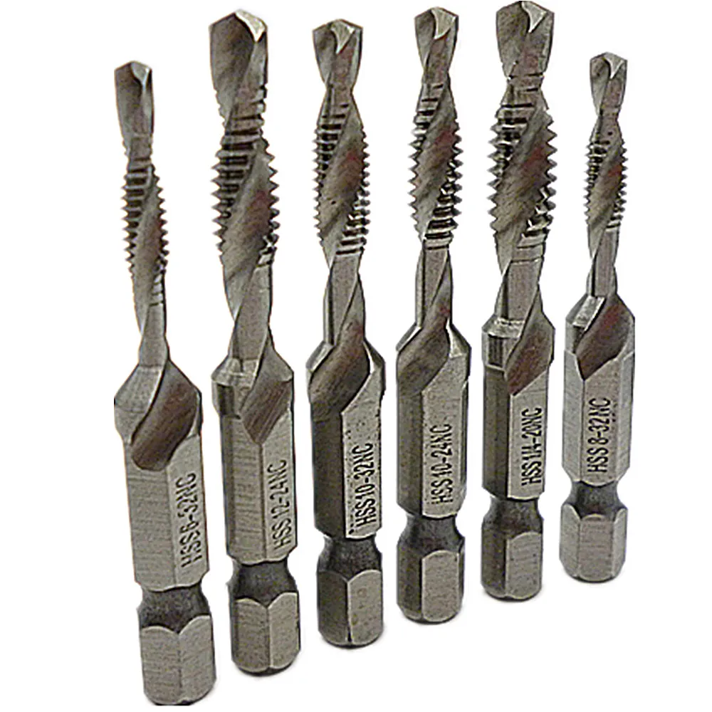 6pc Multi Use Drill Tap Deburr Countersink Hex Bit Kit HSS Tapping