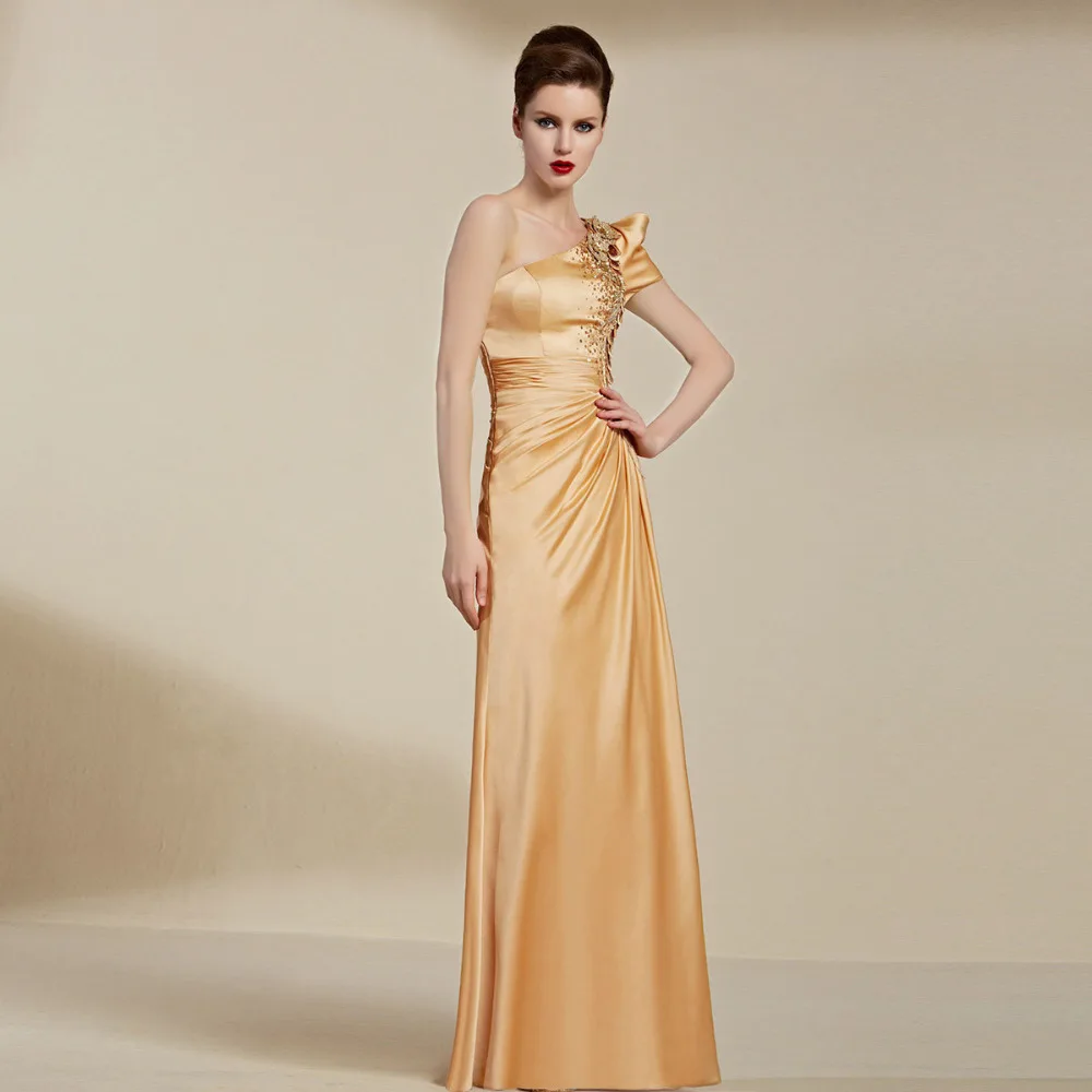 Aliexpress.com : Buy CONIEFOX Elegant Gold Evening Dresses One shoulder ...