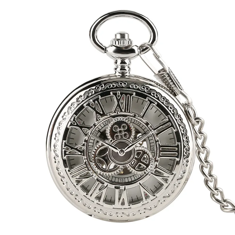 Fob Mechanical Hand Wind Pocket Watches With Chain Necklace Hollow ...