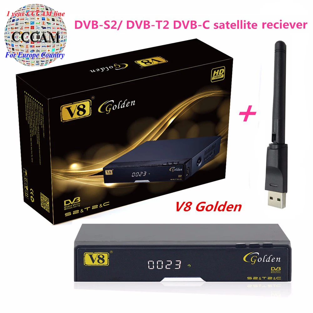 V8 Golden Cccam Line Usb Wifi Satellite Receiver Dvb-s2 + T2 +c Support ...