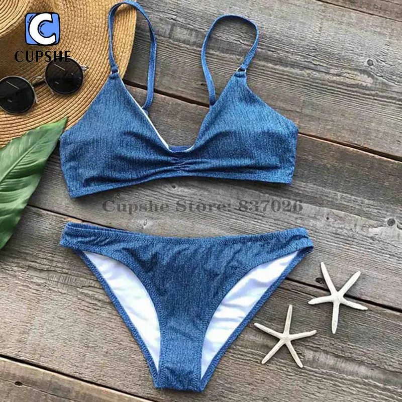 Cupshe Twinkling Blue Ink Bikini Set Summer Sexy Swimsuit Ladies Beach