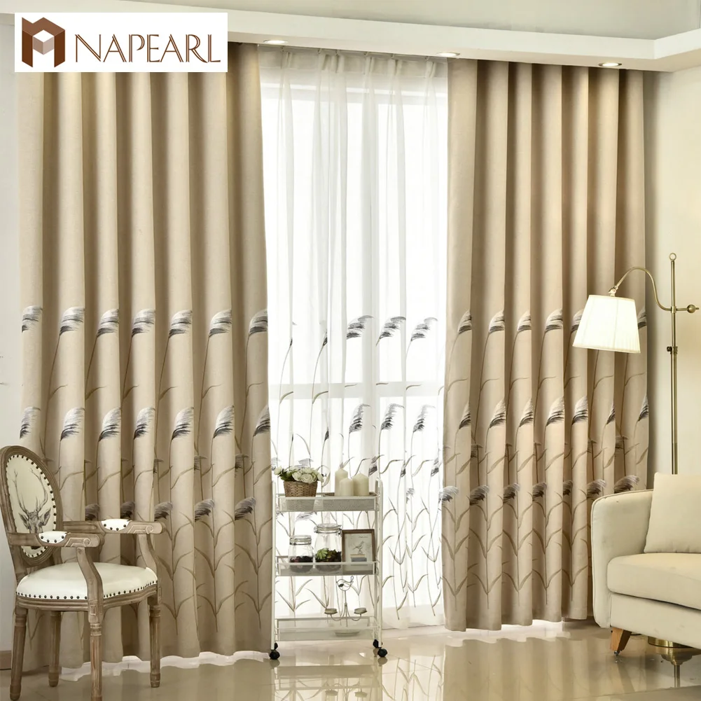 Blackout treatment modern curtain tulle panel plant beige curtain ...