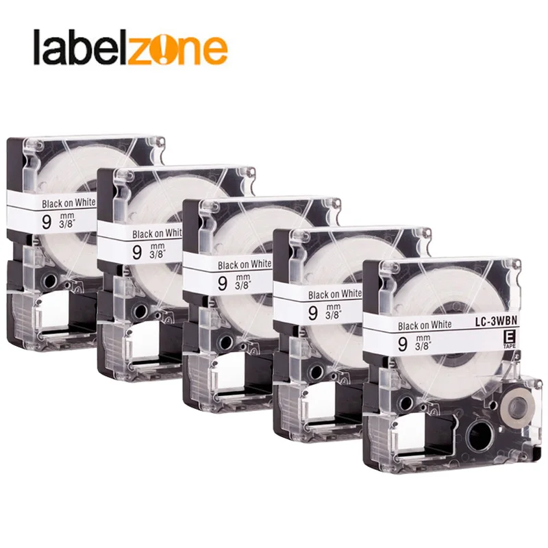 5Pcs-Black-on-white-9mm-lc-3wbn-ss9kw-label-tapes-compatible-for-Epson ...