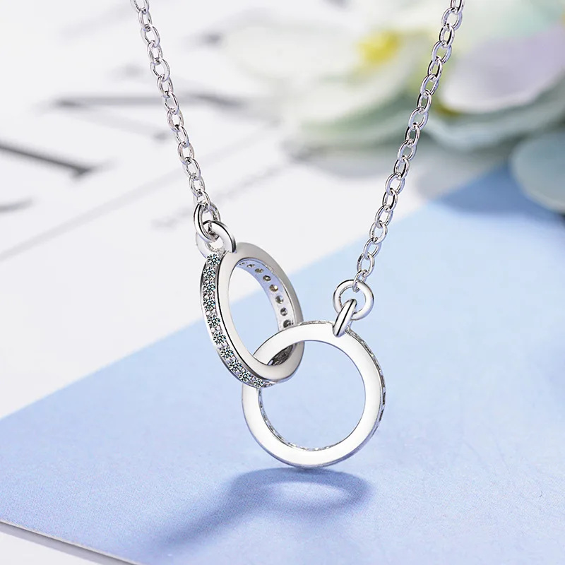 Two ring Necklace Korean Crystal Zircon Pendant Necklace Jewelry New ...