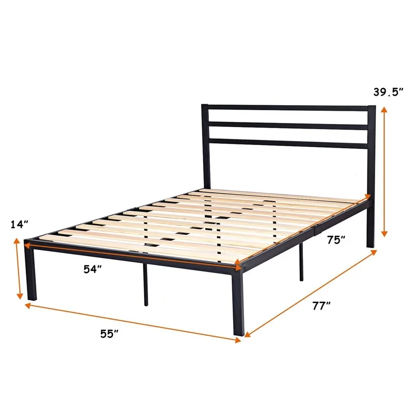 Mordern Full Size Steel Bed Frame with Stable Platform and Wooden Slats ...