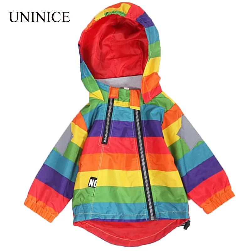 Rainbow Cotton Hooded Winter Jacket For Girls Boys Colorful Striped ...